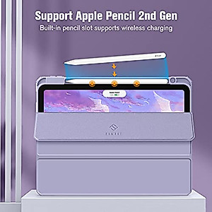 Fintie Hybrid Slim Case for iPad Air 5th Generation (2022) / iPad Air 4th Generation (2020) 10.9 Inch - [Built-in Pencil Holder] Shockproof Cover with Clear Transparent Back Shell, Lilac Purple