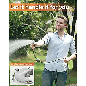 Ayleid Retractable Garden Hose Reel,1/2 in x 100 ft Wall Mounted Hose Reel, with 9- Function Sprayer Nozzle, Any Length Lock/Slow Return System/Wall Mounted/180°Swivel Bracket (Grey)