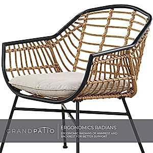 Grand patio 5 Pieces Outdoor Wicker Patio Conversation Set Seating Chair Set with Cushions and Coffee Tables, Boho Wicker Seating Set for Indoor Outdoor, Balcony, Porch, Garden, Deck (Natural)…