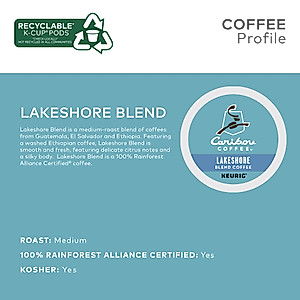 Caribou Coffee Lakeshore Blend, Single-Serve Keurig K-Cup Pods, Medium Roast Coffee, 72 Count