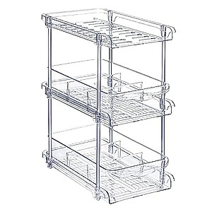 3 Tier Clear Bathroom Storage Organizer with Dividers, Pull Out Under Sink Organizers and Storage, Multi-Purpose Cabinet Organizers and Storage for Bathroom, Kitchen, Pantry, Vanity, Countertop