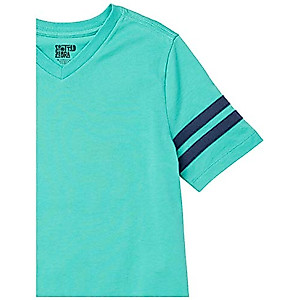 Amazon Essentials Boys' Short-Sleeve V-Neck T-Shirt Tops (Previously Spotted Zebra), Pack of 5, Green/Charcoal/Blue, BMX Print, Medium