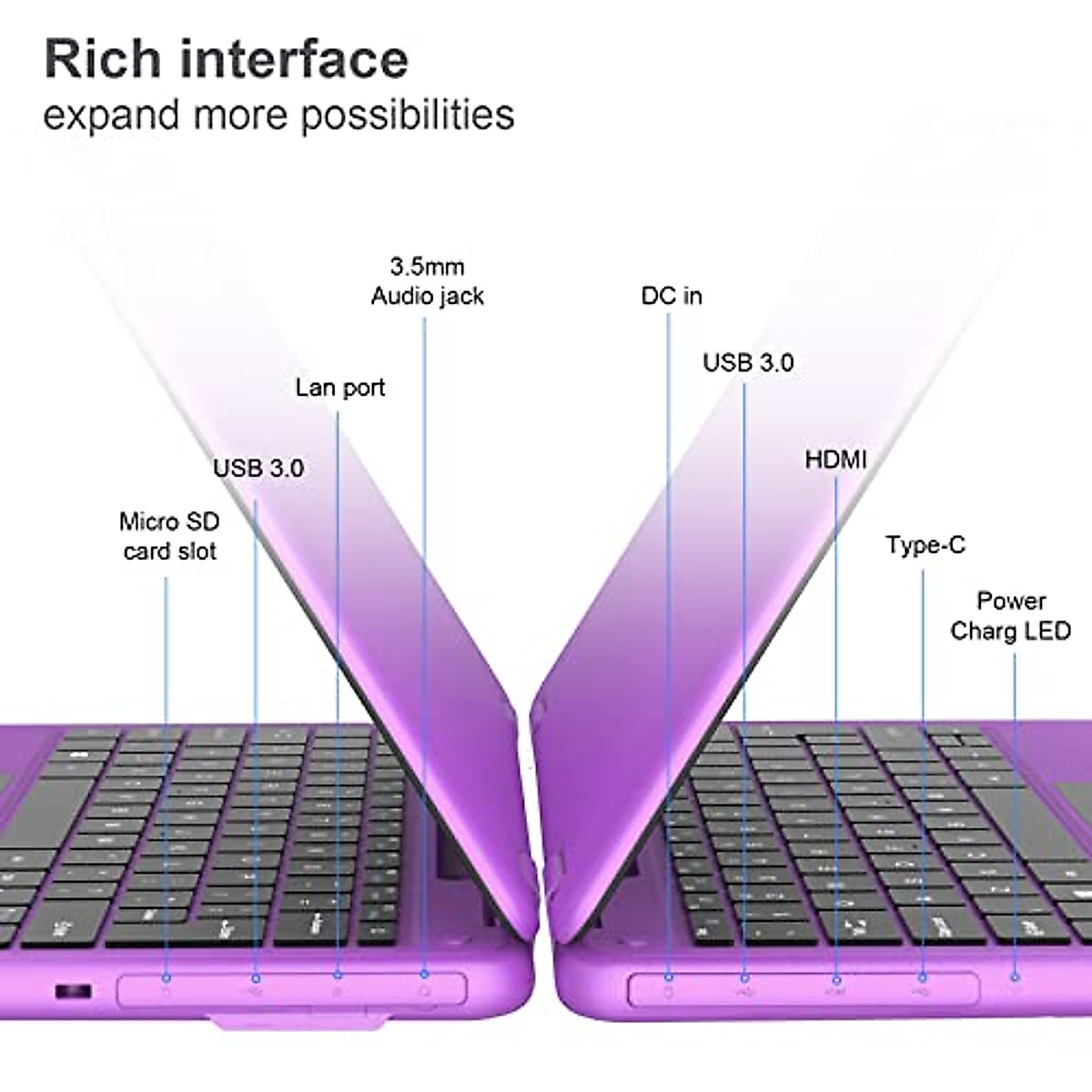 AWOW Touchscreen Laptop with Stylus, 2 in 1 11.6" FHD Purple Intel 4 Core Celeron N4120 Processor Windows 11 OS 6GB RAM 256GB M.2 SSD Storage Kids Convertible Laptop
