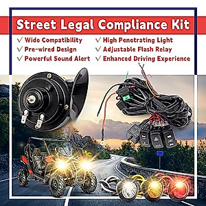 Pre-wired ATV UTV Turn Signal Kit, Universal Dirt Bike Street Legal Kit with Horn Reverse Hazard Turn Light Rocker Switch & Flasher Relay Fuse, Side by Side Blinker Kit for Polaris Can-Am Golf Cart