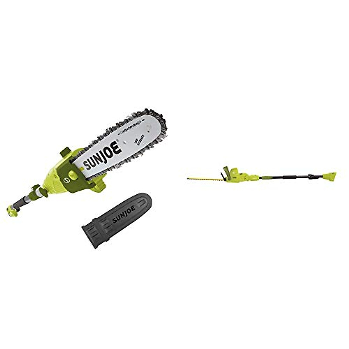 Sun Joe SWJ803E 10 inch 8.0 Amp Electric Multi-Angle Pole Chain Saw, Green & Joe SJH904E Multi-Angle Telescoping Convertible Electric Pole Hedge Trimmer | 19-Inch 4.5 -Amp