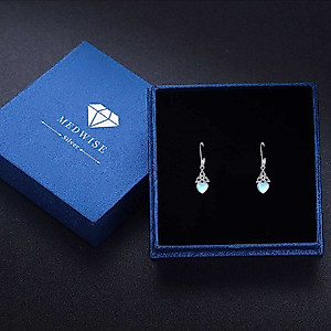 Celtic Dangling Earrings 925 Sterling Silver Moonstone Leverback Earrings Celtic Knot Drop Dangle Earrings Irish Celtic Jewelry Gifts for Women Christmas Celtic Earrings