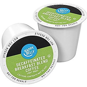 Amazon Brand - Happy Belly Decaf Light Roast Coffee Pods, Breakfast Blend, Compatible with Keurig 2.0 K-Cup Brewers