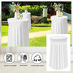 Tegeme 4 Packs Round Spandex Cocktail Tablecloths with Skirt Table Cover Stretch Square Tablecloth for Fitted High Top Bar Wedding Party Banquet (White, 32 x 43 Inch)