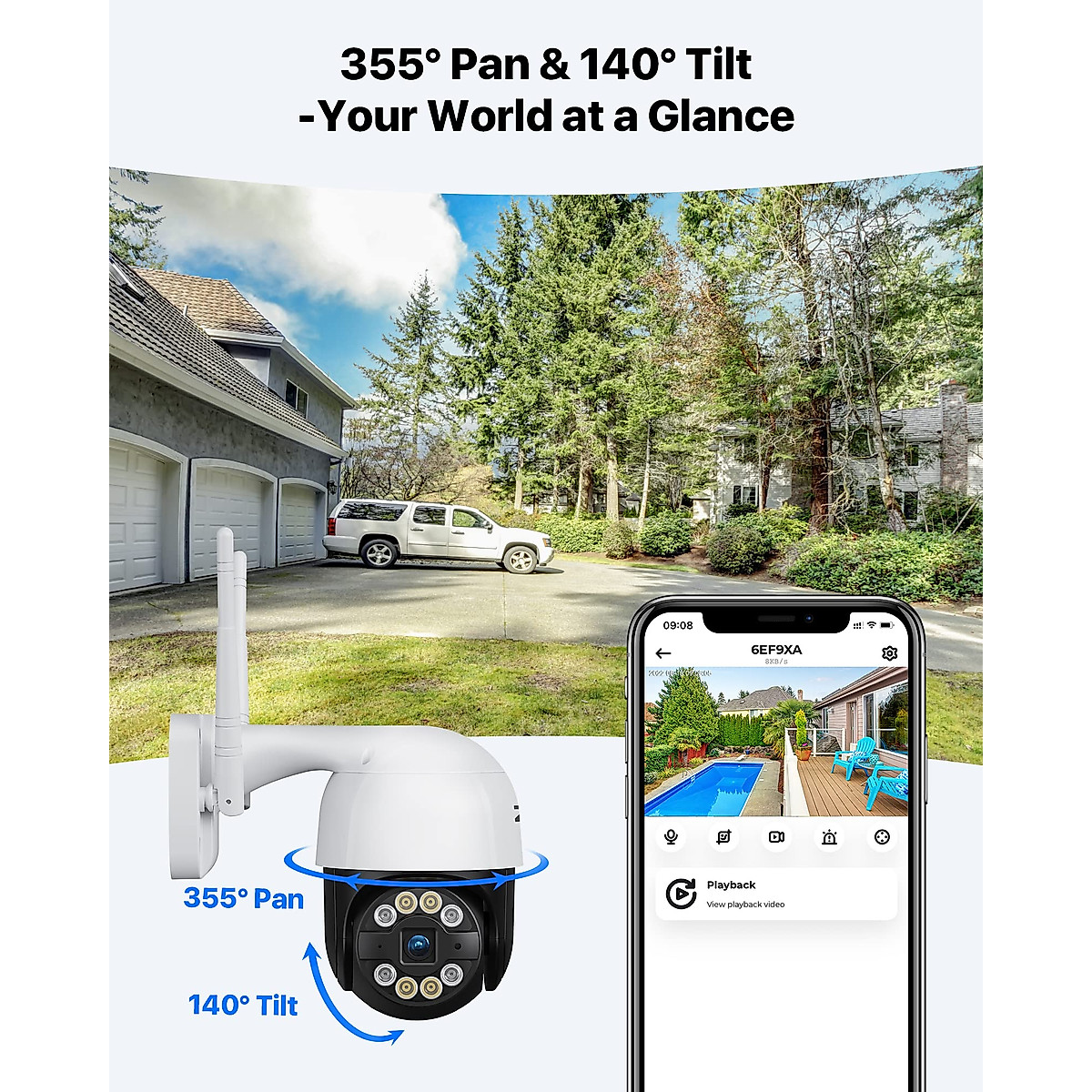 ZOSI 2MP 1080P HD-TVI CCTV Home Security Camera with Audio, Built-in Mic, 120ft IR Night Vision, C289 1080P WiFi Pan/Tilt Outdoor Security Camera, Color Night Vision,2-Way Audio