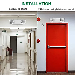 MAVARO White LED Emergency Lighting Fixture with 2 LED Heads and Hardwired Adjustable Exit Light Exit Sign for Business / Home with Battery Backup 110-277V, UL Certified, Fire Resistant