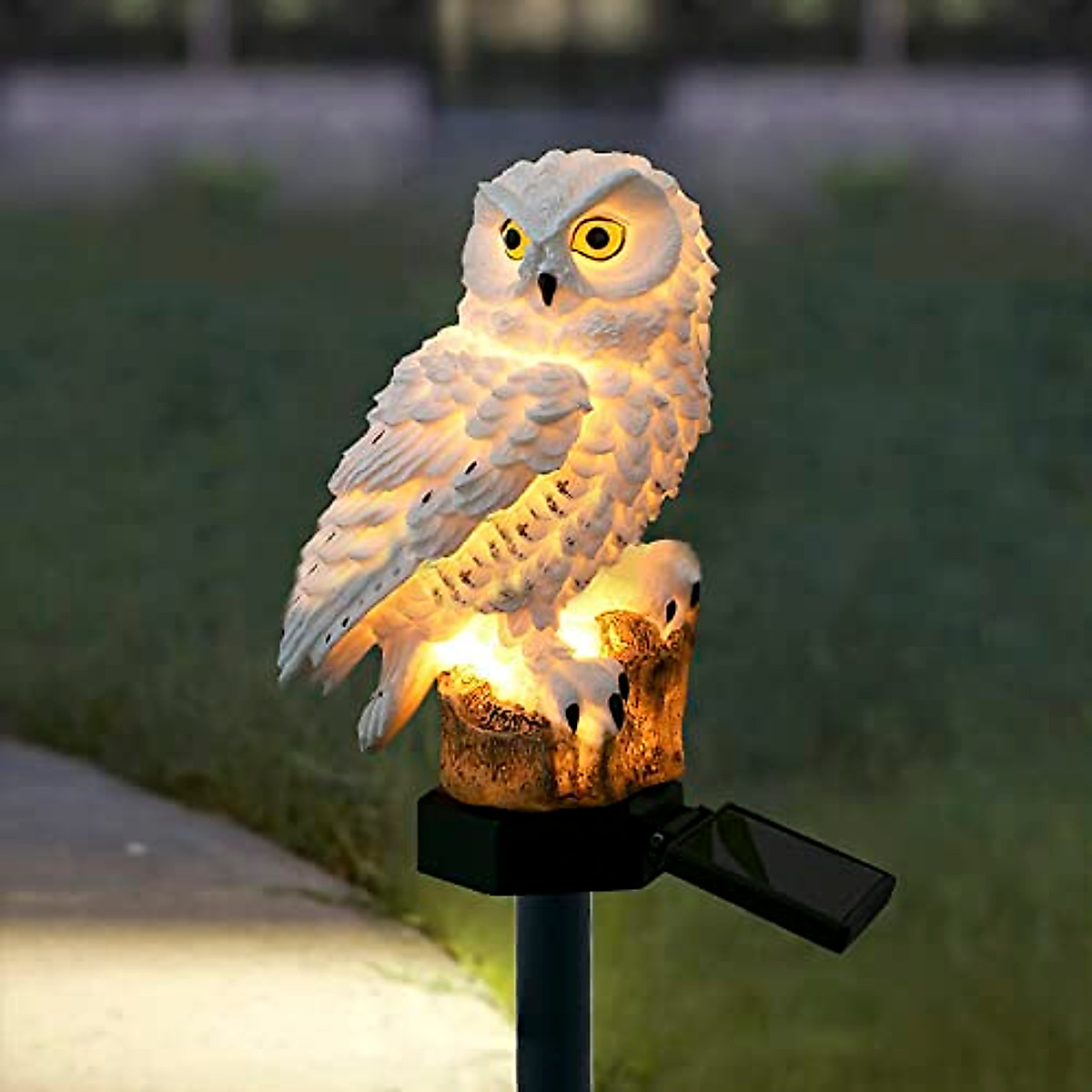 FLJZCZM Owl Figurine Solar LED Lights, Resin Garden Waterproof Decorations with Stake for Outdoor Yard Pathway Outside Patio Lawn Decor to Scare Birds Away