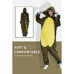 Joy2fitt Halloween Costumes Adults Women Animal Onesie Men Flannel Dinosaur Hooded Tails One Piece Family Cosplay Jumpsuit S
