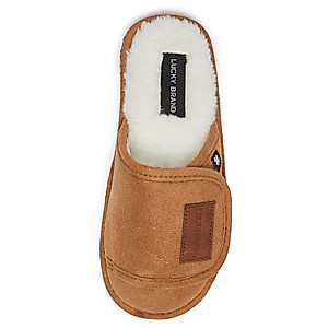 Lucky Brand Boys Slippers - Fuzzy Non Slip Memory Foam House Slippers for Kids - Plush Bedroom Shoes, Tan/5 Big Kid