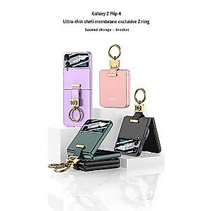 phone flip case Slim Case Compatible with Samsung Galaxy Z Flip 4 Case with Outer Screen Protector Case,Thin Hard PC Case Fashion Protective Case with Built-in Metal Ring phone screen protection ( Col