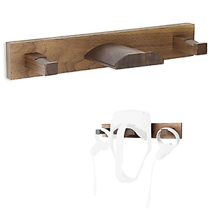 Wooden VR Headsets Wall Mount Holder for Oculus Quest 2/Rift S Headsets & Controller Stand Hook Display Storage Organizer Hanger