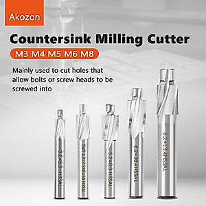 Akozon 5pcs M3-M8 Slotting Counterbore End Mill Cutter Solid Slot Countersink End Mill Drill Bit