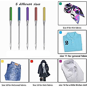 30 Pieces Sewing Machine Needles Universal Regular Point Machine Needles for Singer, Brother, Janome Home Sewing Machine with Size in HAX1 65/9, 75/11, 90/14, 100/16, 110/18 (5 Colors)