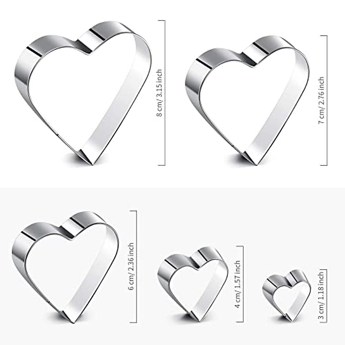 5 Pieces Heart Shape Cookie Cutter Set Valentine Cookie Cutter Stainless Steel Heart Cutter Valentine's Day Present for Sandwiches, Cookie, Biscuit