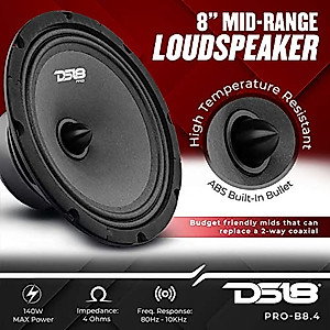DS18 PRO-B8.4 Loudspeaker 8" Mid-Range Car Audio Speaker with Bullet 4-Ohms 140 Watts - Premium Quality Audio Speakers for Car or Truck Stereo Sound System (1 Speaker)