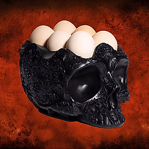 GUTE Skull Egg Holder Container Bowl 6" H Half Dozen Decorative Halloween Egg Keeper Storage Display Organizer Serveware Breakfast Serving for Countertop, Kitchen, Decor Skeleton Trick Or Treat