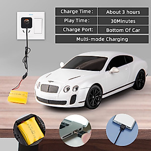 WAKAKAC Remote Control Car, Compatible with 1/24 Scale Bentley RC Vehicle Cars Toys Gifts for Kids High Speed with Headlights White Car