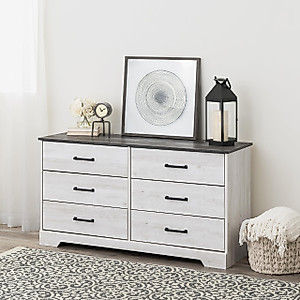 Prepac Rustic Ridge Farmhouse 6-Drawer Chest of Drawers for Bedroom, Wooden Bedroom Drawer Dresser with 6 Storage Drawers, 18.25in x 53.25in x 28.5in, Washed White, ADBR-1606-1