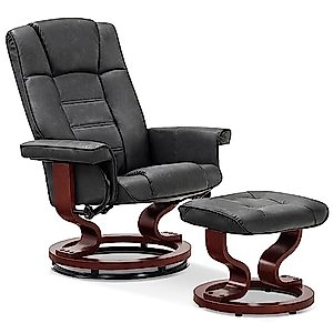 mcombo Swivel Recliner with Ottoman, Multi-Position Leisure Office Chair with Adjustable Back, Faux Leather Ergonomic Lounge Chairs w/Footrest for Bedroom Living Room 9019 (Dark Grey)
