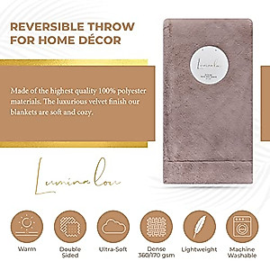 Lumina Lou Solid Faux Fur Throw Blanket- Bed & Sofa Faux Fur / Solid Mink Reversible Throw for Home Décor- Double-Sided, Ultra-Soft, Warm & Lightweight Throw Blanket, 50x60, Taupe