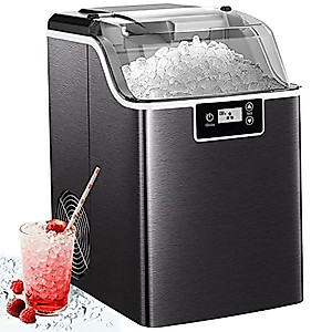 Joy Pebble Nugget Ice Maker Countertop, 45lbs/Day, 3lbs / Basket, Self-Cleaning, Pellet Ice Maker Machine, Ideal for Home Kitchen Office Bar Party,Black