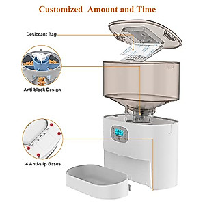 HoneyGuaridan Automatic Cat Feeder, 6L Timed Cat Feeder with Desiccant Bag for Pet Dry Food, Dual Power,10s Voice Recorder, 0-24 Portions 6 Meals per Day, Travel Supply Feeder for Cats and Dogs