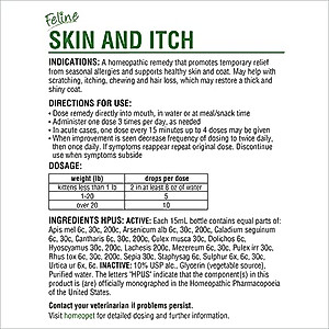 HomeoPet Feline Skin and Itch, Coat and Skin Support for Cats, 15 Milliliters