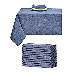 Mebakuk Rectangle Tablecloth and Cloth Napkins Set of 12, Anti-Shrink Soft and Wrinkle Resistant Decorative Fabric for Wedding Party Restaurant Dinner Parties (60 x 84 Inch - Denim Blue)