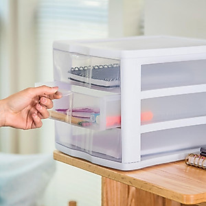 Sterilite ClearView Compact Stacking 3 Drawer Storage Organizer System for Crafting Supplies, Home Office, or Dorm Room, (16 Pack)