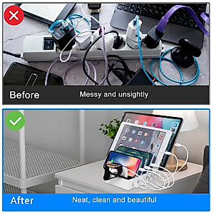 ZWTNBFST USB Charging Station 6 Ports with 6 Charging Cables 50W Fast Charging Station Desk Organizer for Multiple Devices,Compatible with Cellphone,Tablet, Kindle, Apple Watch and Other Electronic