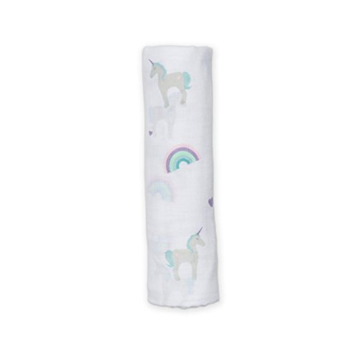 Lulujo Baby 100% Cotton Muslin Swaddle Blanket, 47 x 47-Inches, Rainbows and Unicorns