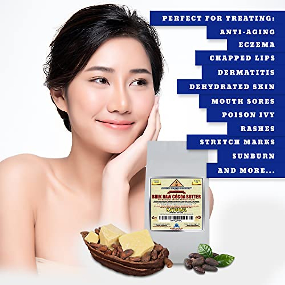 ANCIENT HEALTH REMEDIES Organic Unrefined Raw NATURAL COCOA (CACAO) BUTTER BLOCKS Bulk Size Rich Chocolate Aroma For Lip Balms Stretch Marks DIY Base for Body Butter (2Lb)