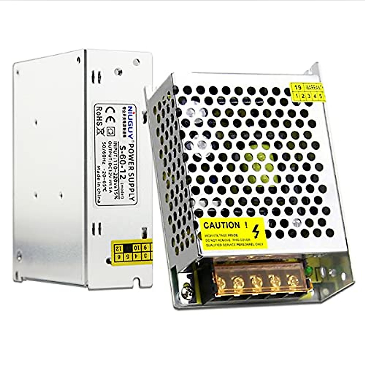 NiuGuy Switching Converter,110V/240V AC to DC 12V 5amp 60W Power Supply, Universal Regulated Transformer Adapter Driver for LED Strip Lights, CCTV, Radio, Security System, Computer Project