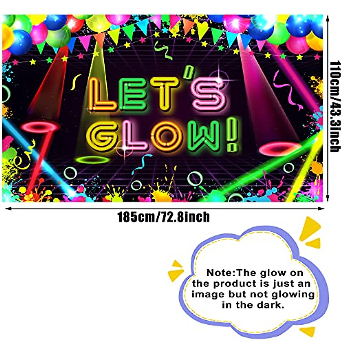 Neon Glow Party Backdrop Fabric Let Glow Background Glow Party Themed Backdrop Halloween Neon Birthday Party Decorations for Neon Themed Party Birthday Party, 5.9 x 3.6 Ft