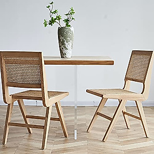 Way2Furn Rattan Chair Set of 2, Cane Dining Chair, No Installation Required, Mid Century Modern Chair for Living Room, Kitchen, Dining Room, Yard, Study Room, Teahouse, Hotel, B&B (Natural Color)