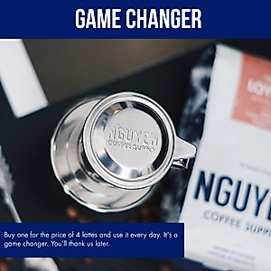 Nguyen Coffee Supply - Original Phin Filter: Stainless Steel 12oz Chamber 4.375 inch plate Diameter, Perfect Cup of Phin Drip Coffee in 7 minutes [12 oz]