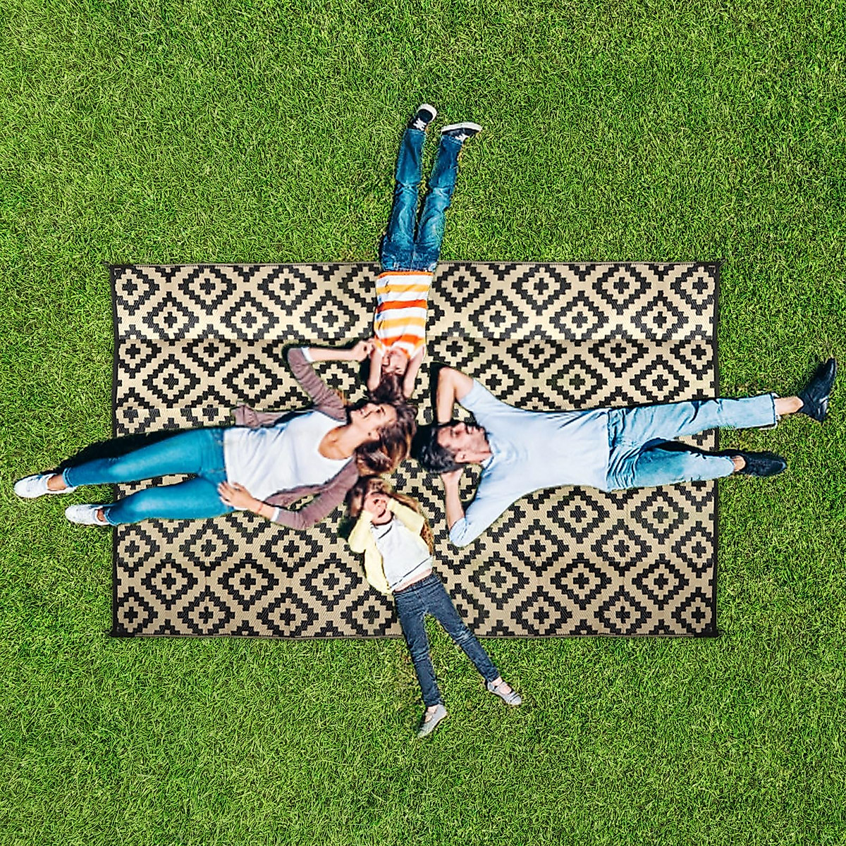 TwoPone Reversible Patio Rug,Outdoor Rug 6'X 9'for Patios Clearance,Plastic Straw Rug,Boho Outdoor Carpet Camping Mats Rv Rugs for Patio,Backyard,Deck,Picnic,Beach,Lawn,Balcony,Porch,Camper