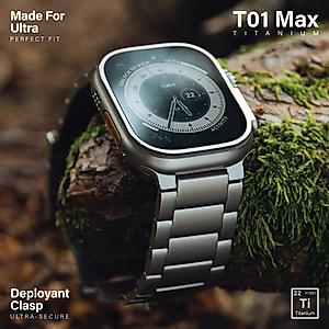 KORDIZ Titanium Band - Compatible for Apple Watch ULTRA 49mm - Titanium Metal Watch Strap with Double Button Clasp for iWatch Bands (ULTRA T01 Max, Titanium), ULTRA Silver