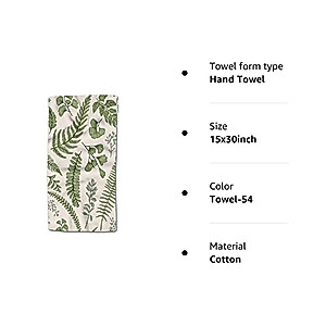 HGOD DESIGNS Green Leaves and Fern Pattern 100% Cotton Soft Bath Hand Towels for Bathroom Kitchen Hotel Spa, 15inX30in