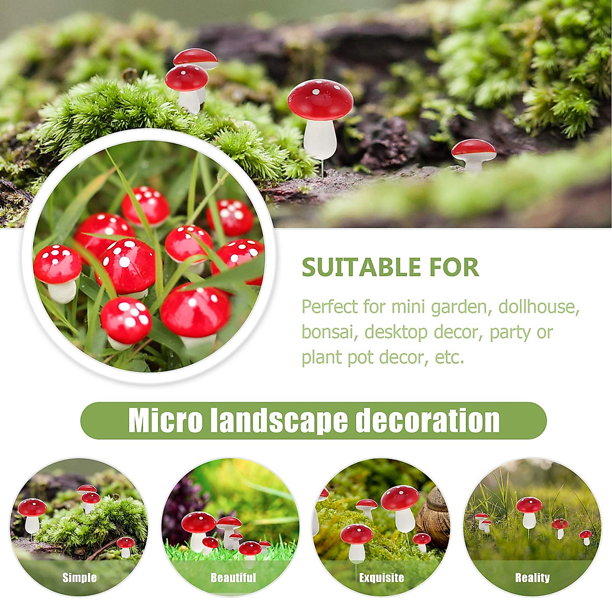 DOITOOL 50pcs Mini Foam Mushroom for Garden Ornament Flower Pots Bonsai Micro Landscape Decor (Red)