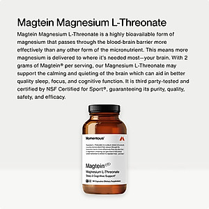 Momentous Magtein Magnesium L-Threonate 145mg - Magnesium Threonate Supplement for Cognitive Function & Rest Support, 30 Servings (Package May Vary)