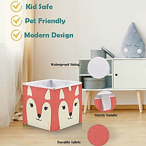visesunny Funny Fox Animal Closet Baskets Storage Bins Fabric Baskets for Organizing Shelves Foldable Storage Cube Bins for Clothes, Toys, Baby Toiletry, Office Supply