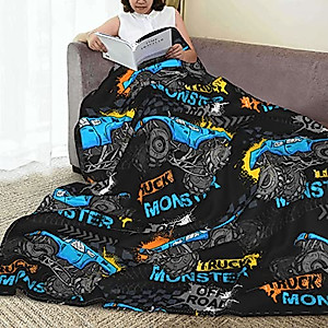 Monster Truck car Throw Blanket Flannel Fleece Autumn Lightweight Soft Fuzzy Cozy Blanket for Couch Bed Fall Decor Travel Blankets Holiday Kids Adult 60"x50"