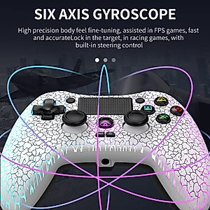 RALAN Wireless Controller with 8 Color Adjustable LED Lighting Compatible with PS4 Pro/Slim/for PS4 Controller Dualshock 4, with Headphone Jack for FPS Game （White）