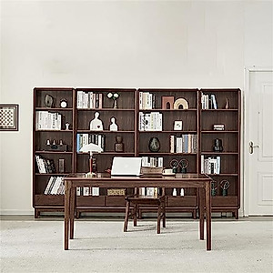 KWOKING Modern Closed Back Bookshelf Standard Solid Wood Bookcase with Drawers Black Walnut Bookcase Study Shelf Office Layered Storage Cabinet Floor-to-Ceiling Bookcase Brown 24" L x 12" W x 75" H