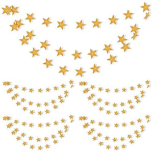 65 Feet Paper Star Garland Banner Decoration, 5 Pack Star Bunting Garland, Hanging Star Streamers Backdrop for Birthday Party Wedding Graduation Baby Bridal Shower Prom Decor (Gold)